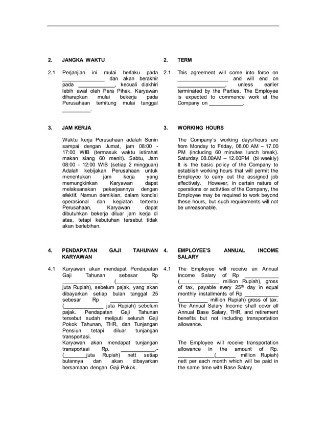 Contoh Perjanjian Kerja / Employment Agreement Bilingual (Beli ...
