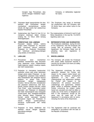 Contoh Perjanjian Kerja / Employment Agreement Bilingual (Beli ...