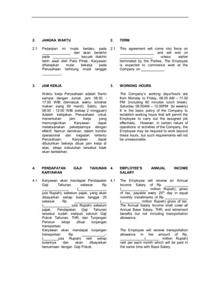 Contoh Perjanjian Kerja / Employment Agreement Bilingual (Beli ...