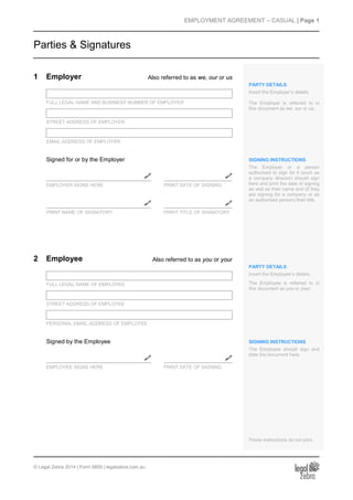 Casual Employment Agreement Template - Sample | PDF