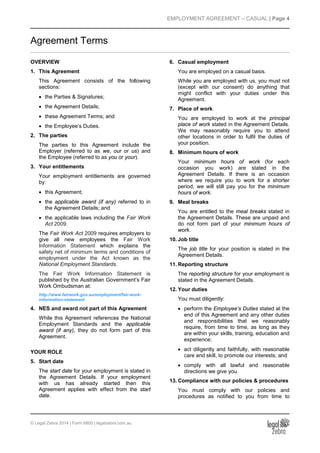 Casual Employment Agreement Template - Sample | PDF