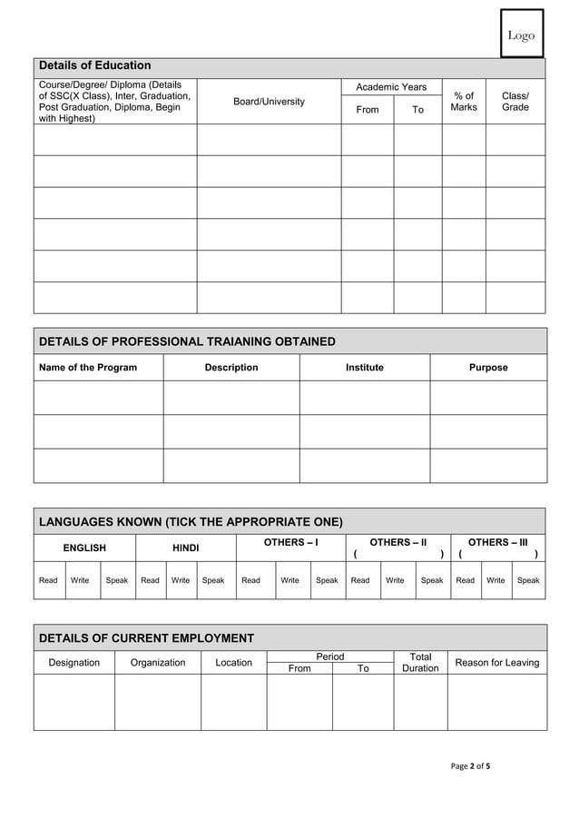 Employment Application Form | PDF