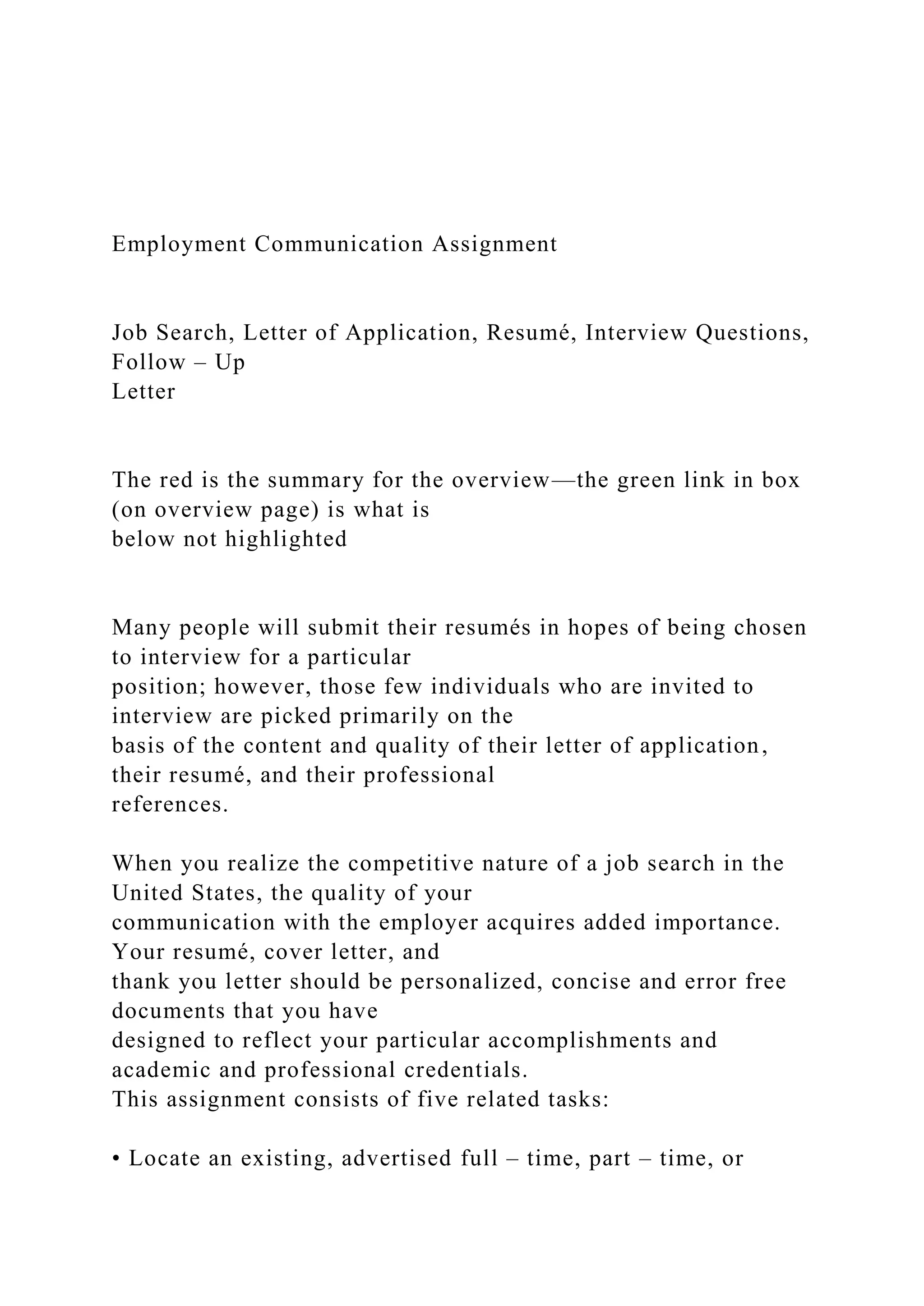 Employment Communication Assignment Job Search, Letter .docx
