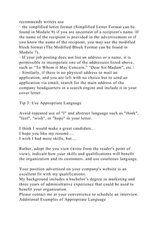 Employment Communication AssignmentJob Search, Letter of Applica.docx