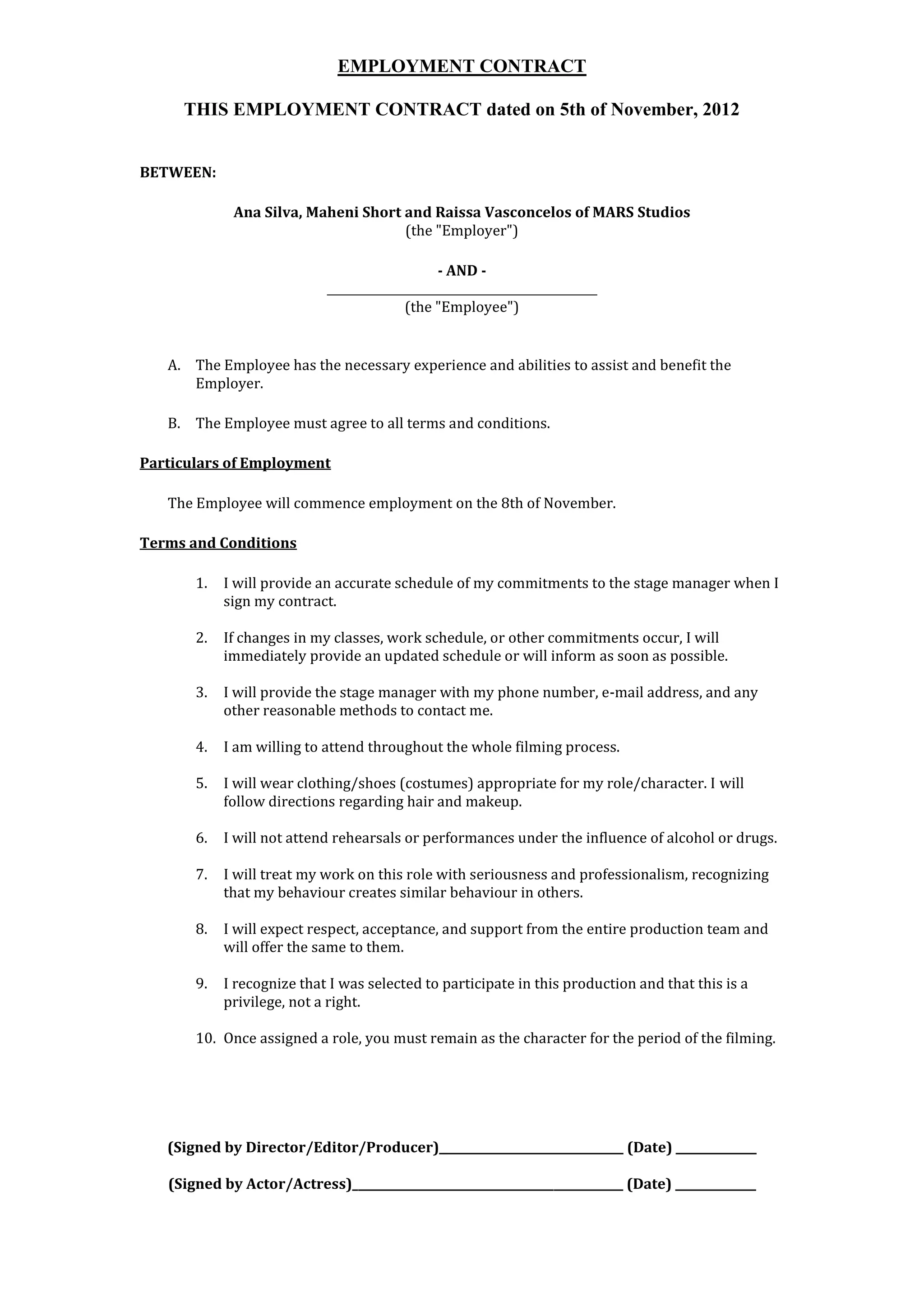 Employment contract a2 media | DOCX