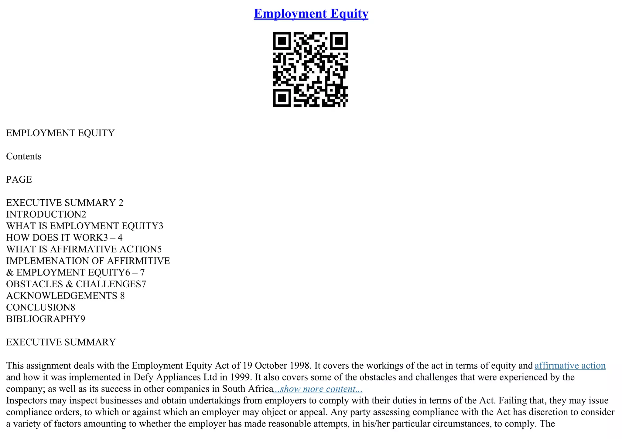 Employment Equity | PDF