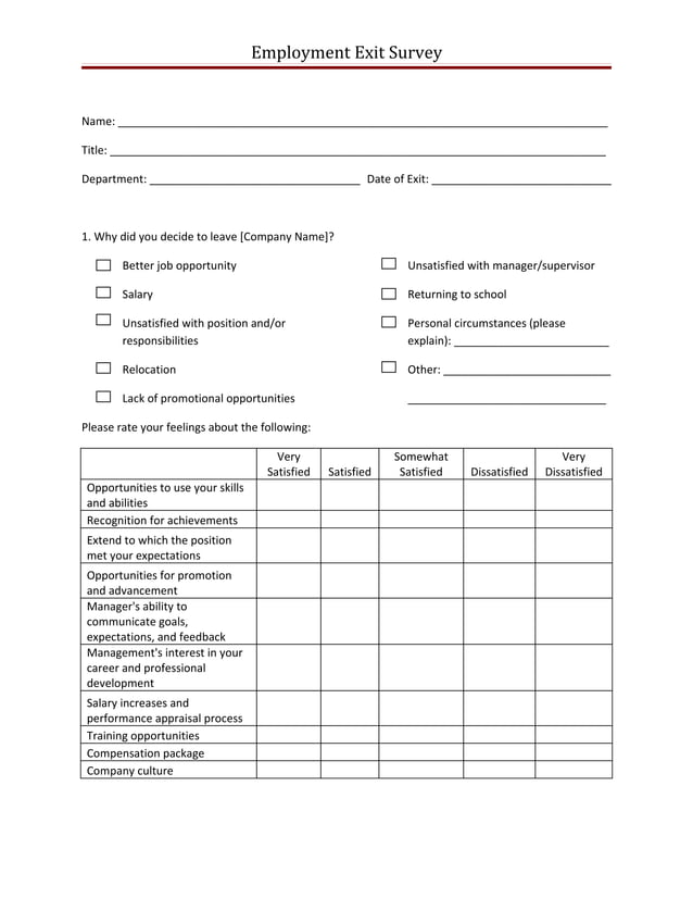 Employment exit survey | DOC | Resume Writing and Advice | Job Search