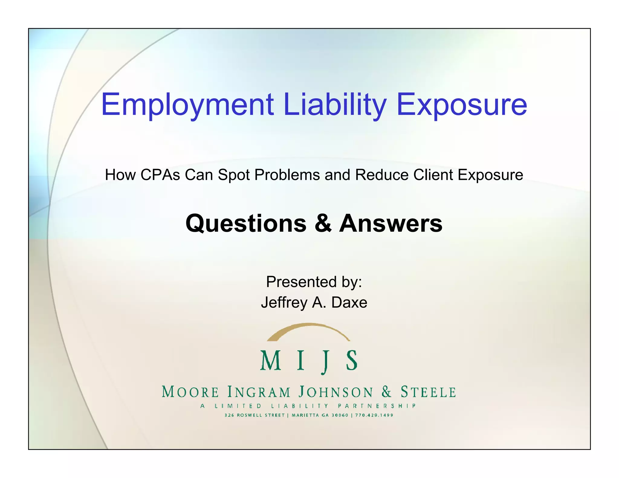 Spotting Employment Liability Exposure | PPT