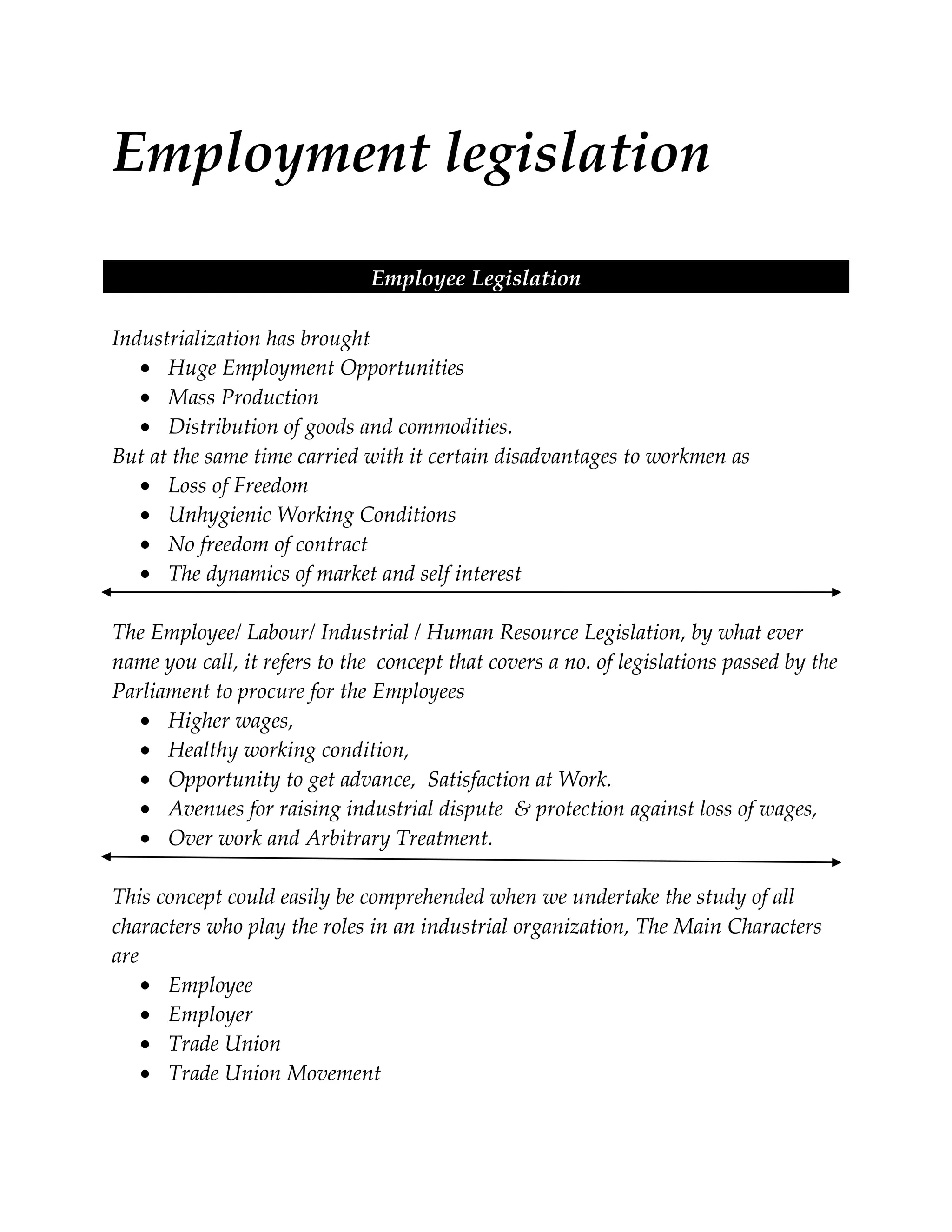 Employment Legislation MBA - HRM Notes | DOCX