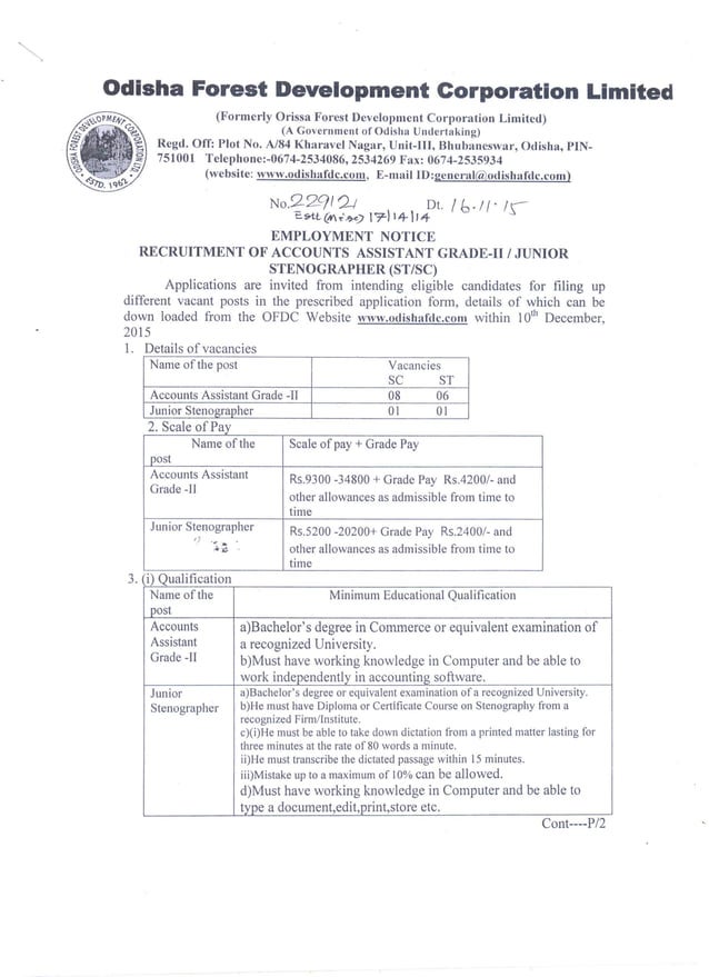 OFDC ltd recruitment notification 2015 | PDF