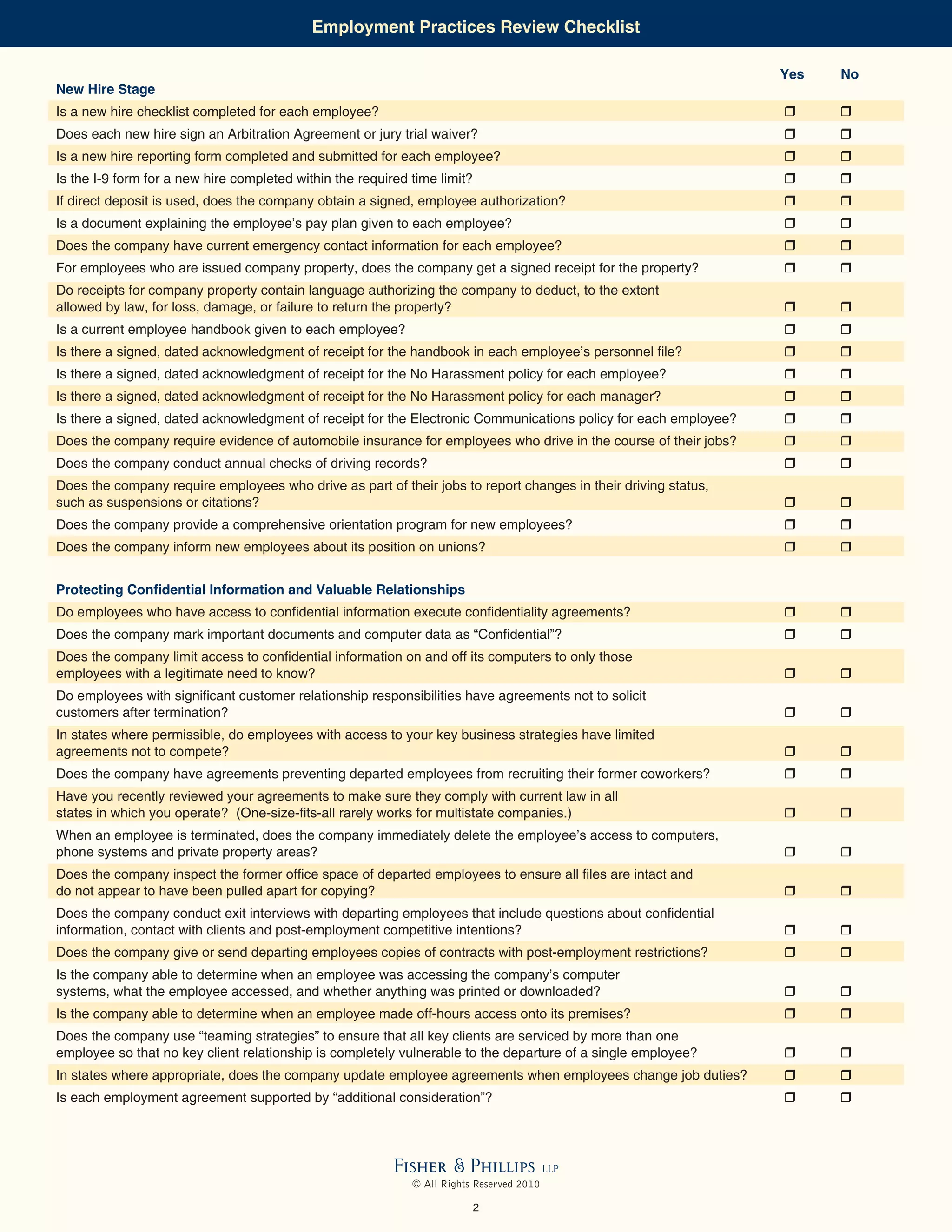 Employment Practices Check Up Checklist | PDF