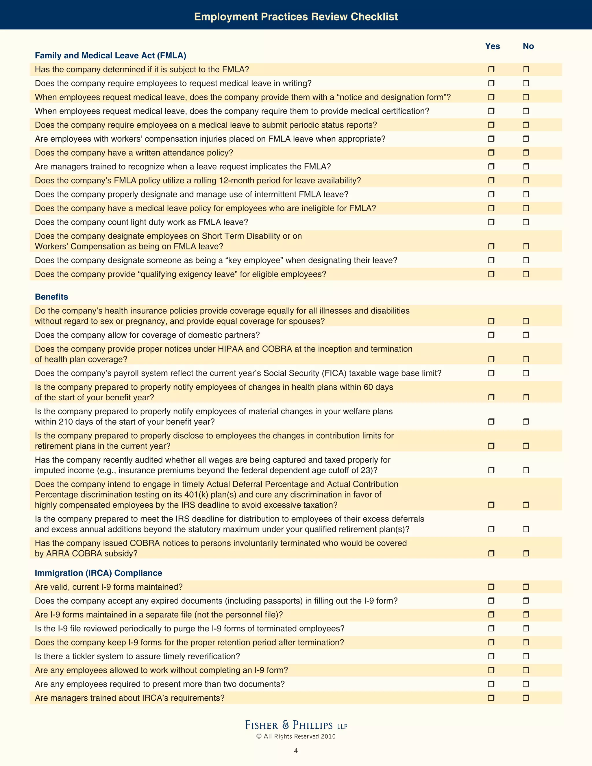 Employment Practices Check Up Checklist | PDF