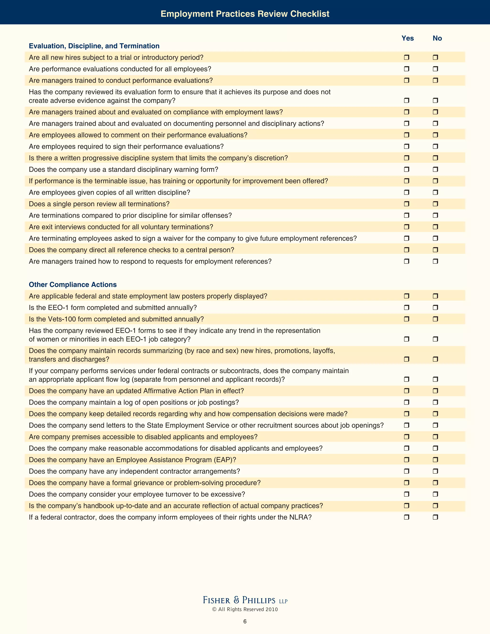 Employment Practices Check Up Checklist | PDF