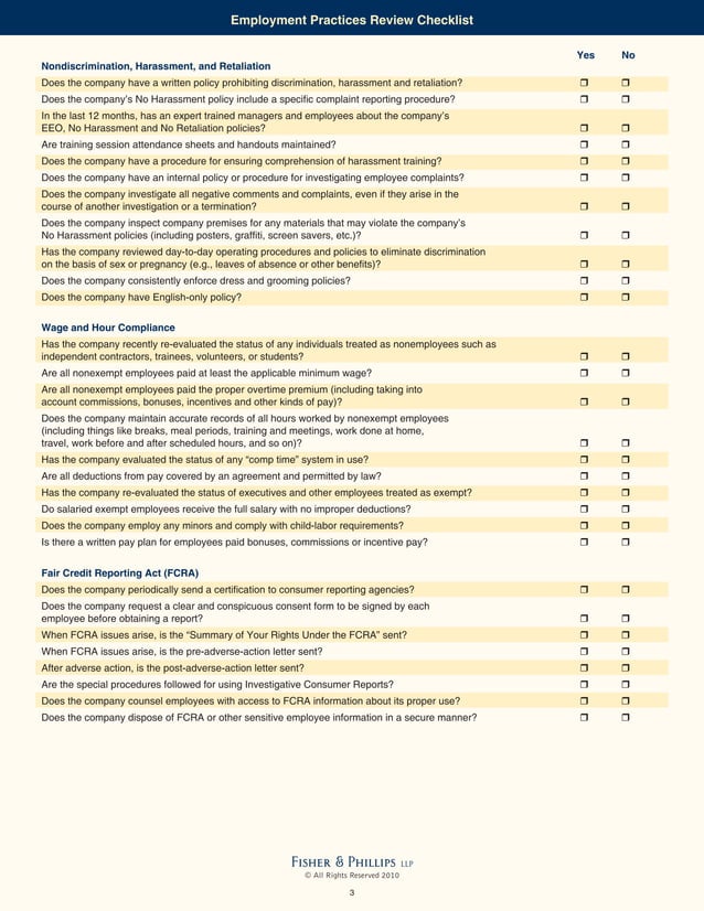 Employment Practices Check Up Checklist | PDF