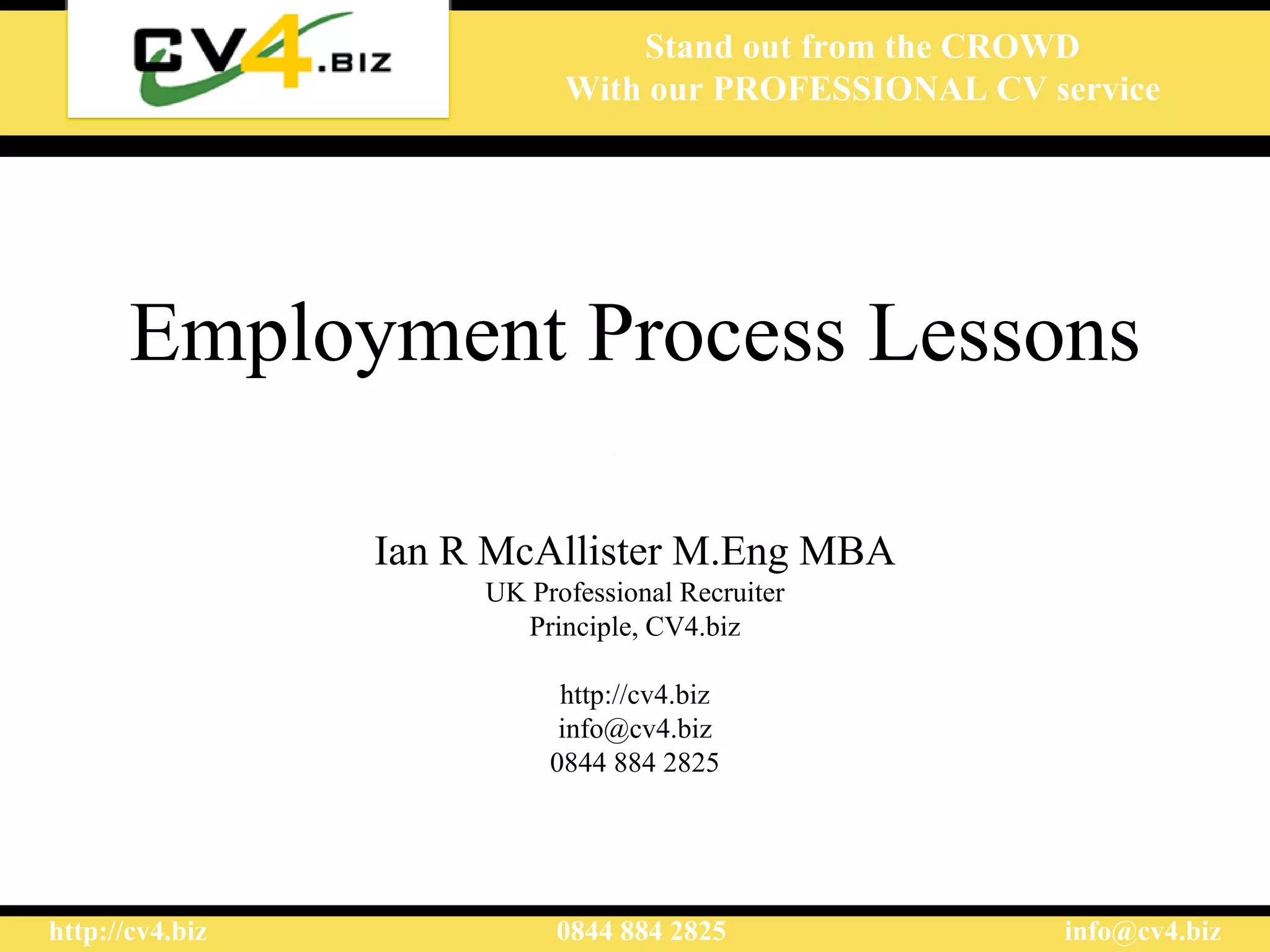 Employment process lessons | PPT | Resume Writing and Advice | Job Search
