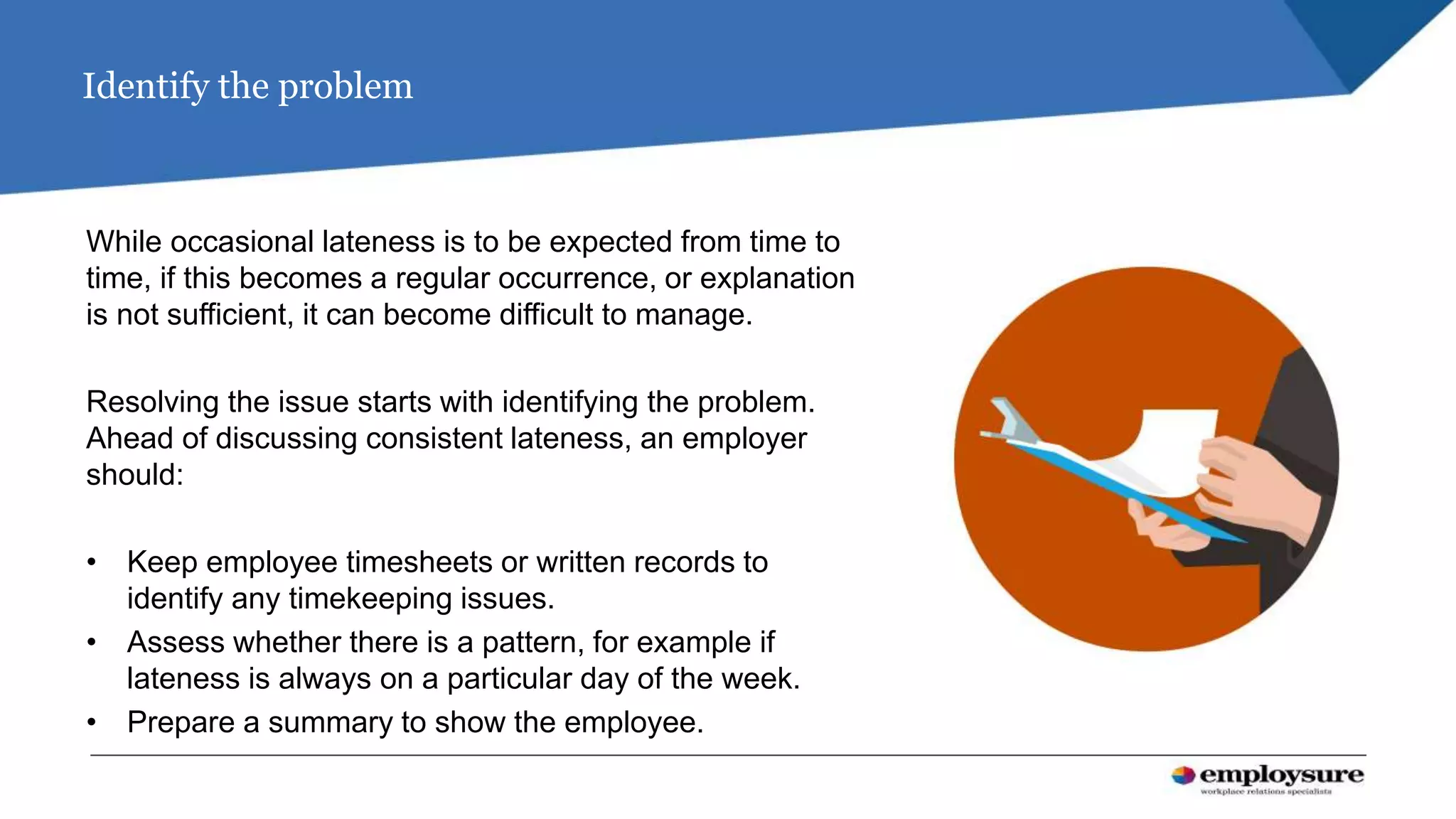 Employsure Workplace Presentation | Managing late employees | PPTX