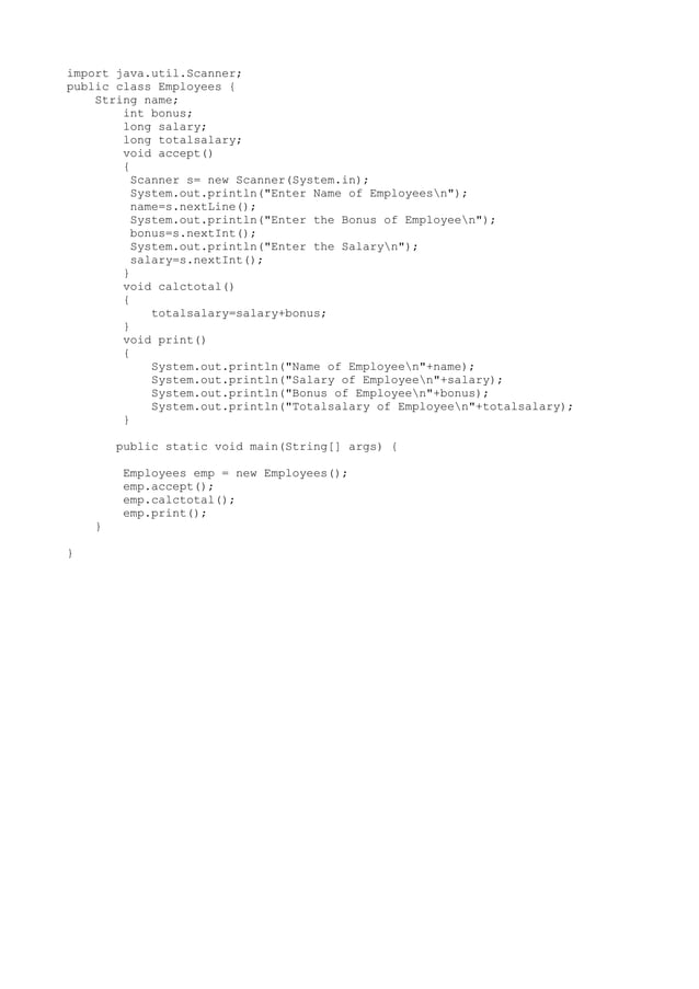 Empolyee deatils in java | TXT | Programming Languages | Computing