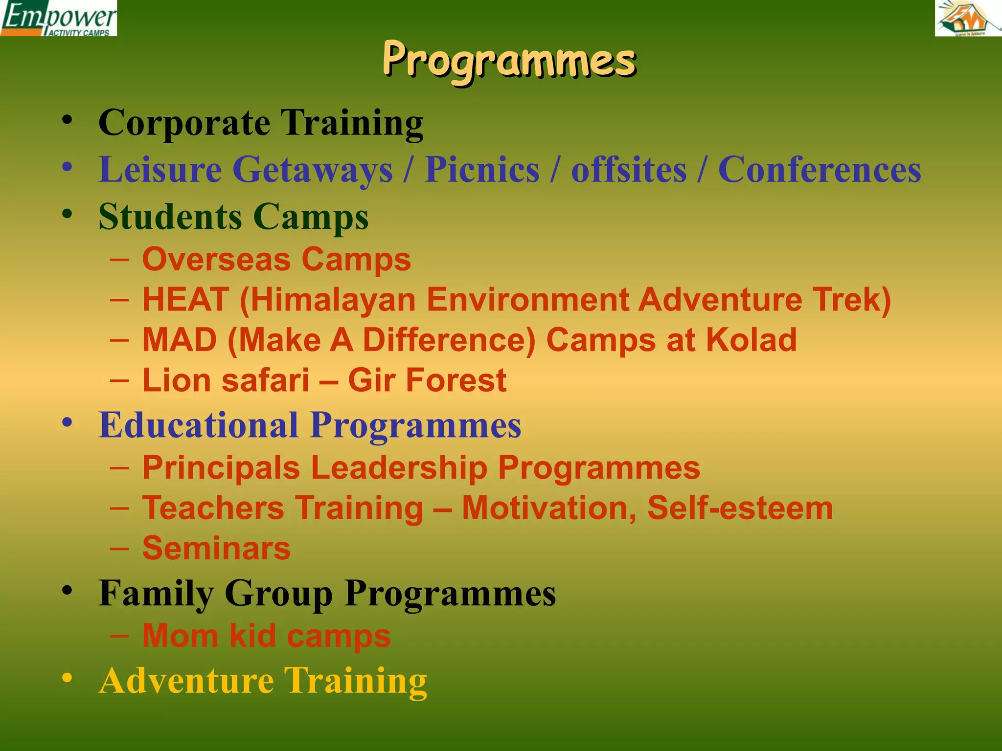Empower Camps - Outbound Training at Raipur | PPT