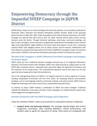Empowering Democracy through the Impactful SVEEP Campaign in JAJPUR ...