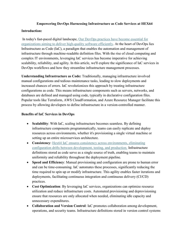 Empowering DevOps Harnessing Infrastructure as Code Services at HEX64.docx