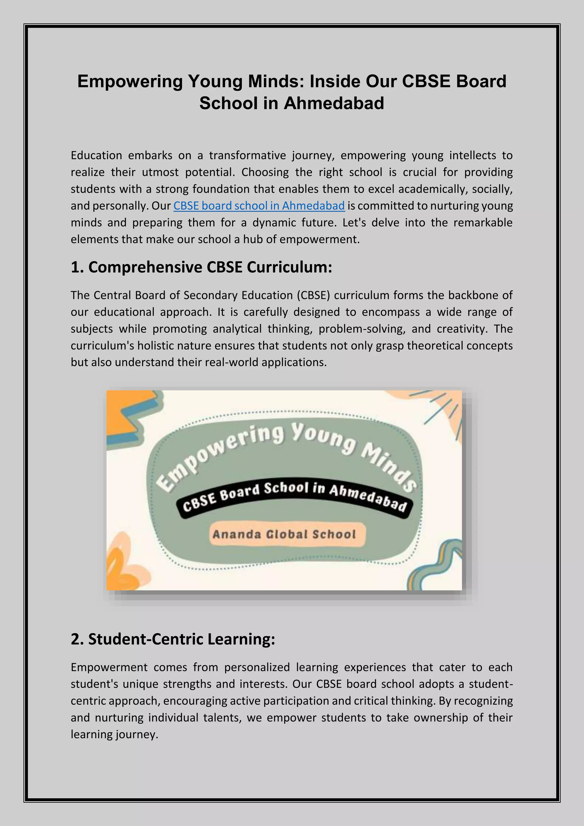 Empowering Young Minds Inside Our CBSE Board School in Ahmedabad | PDF