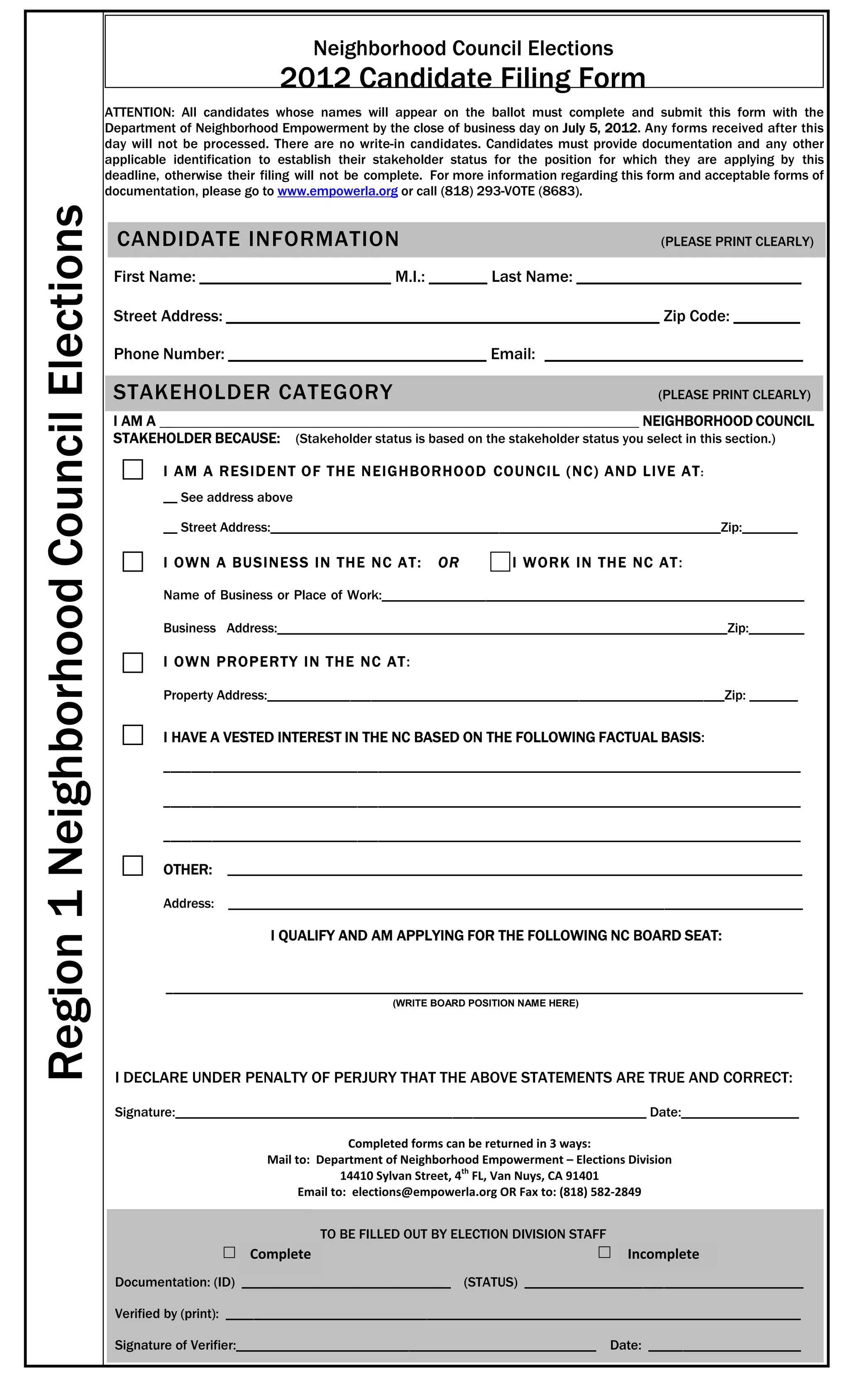EmpowerLA Elections Candidate Filing Form Region 1 | PDF