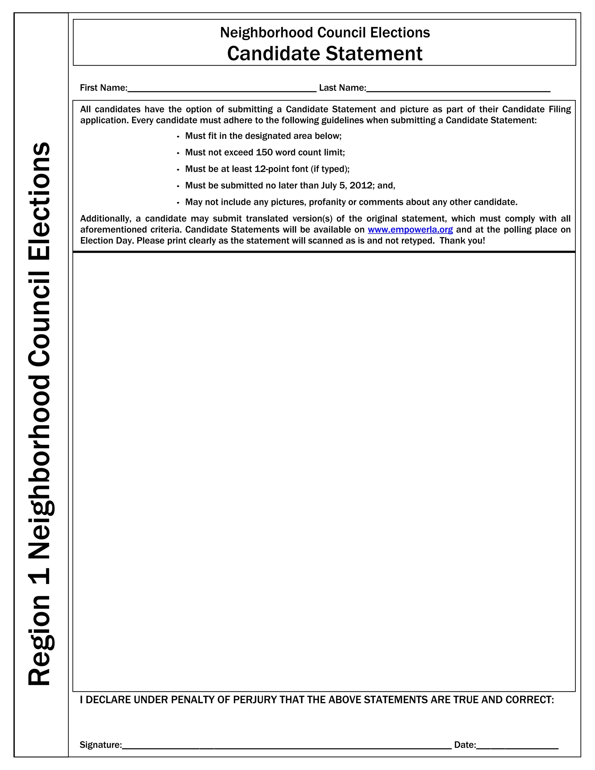 EmpowerLA Elections Candidate Filing Form Region 1 | PDF