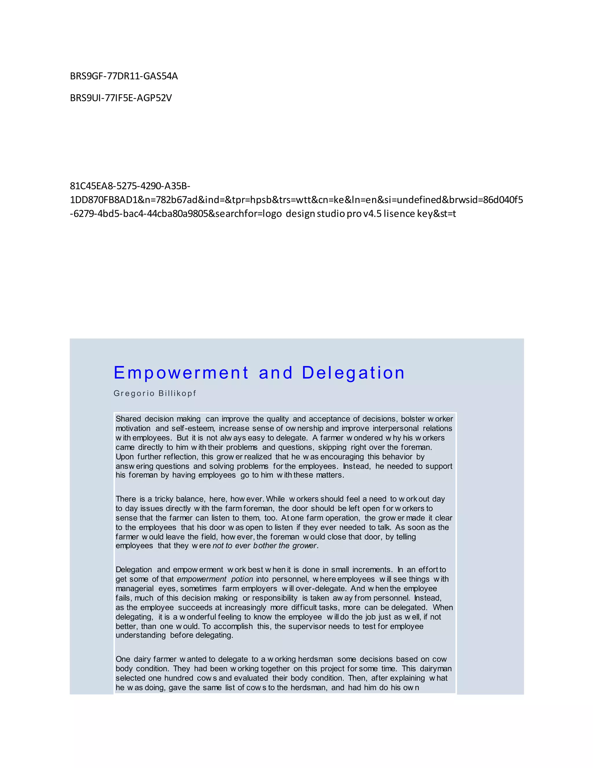 Empowerment and delegation | DOCX | Agriculture | Industries