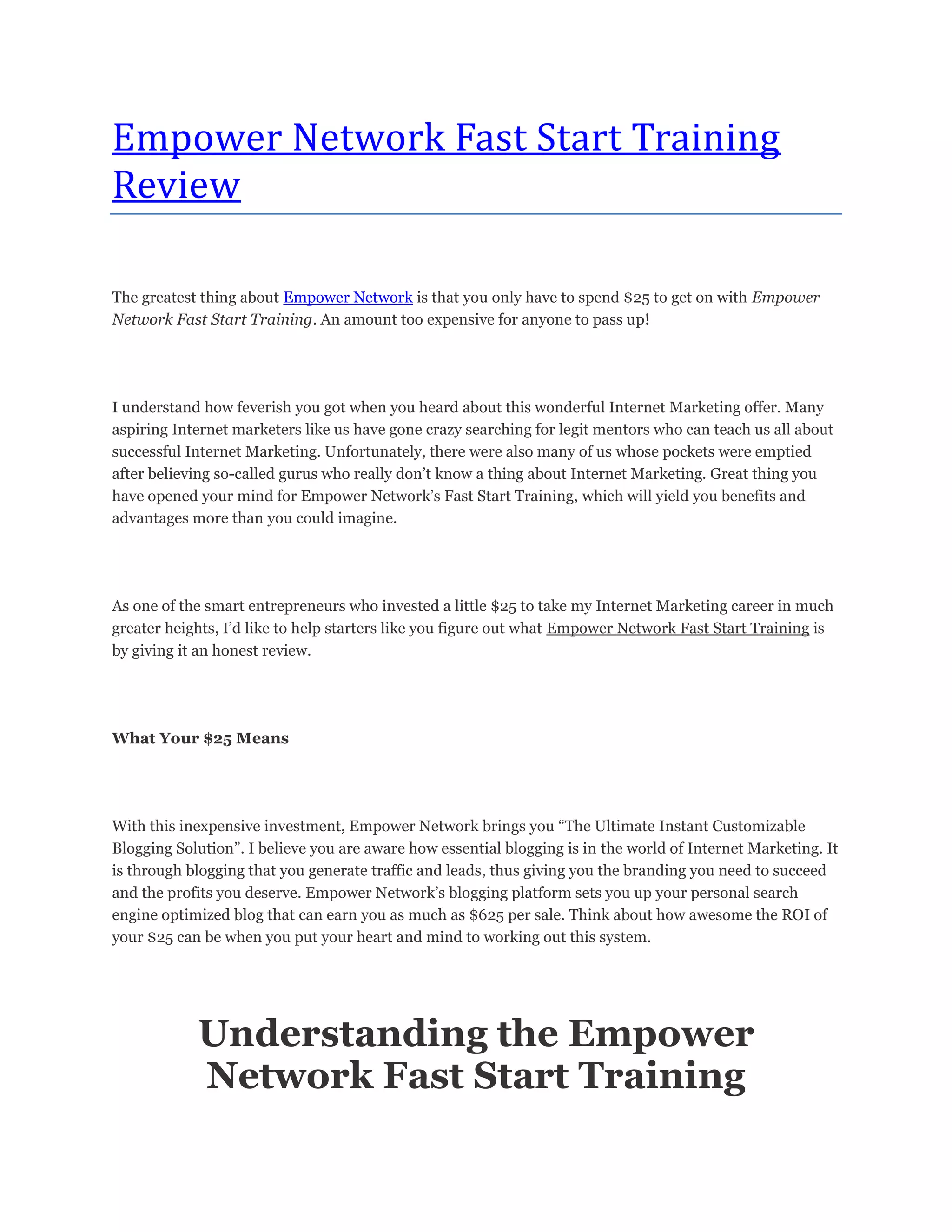 Empower network fast start training review | PDF