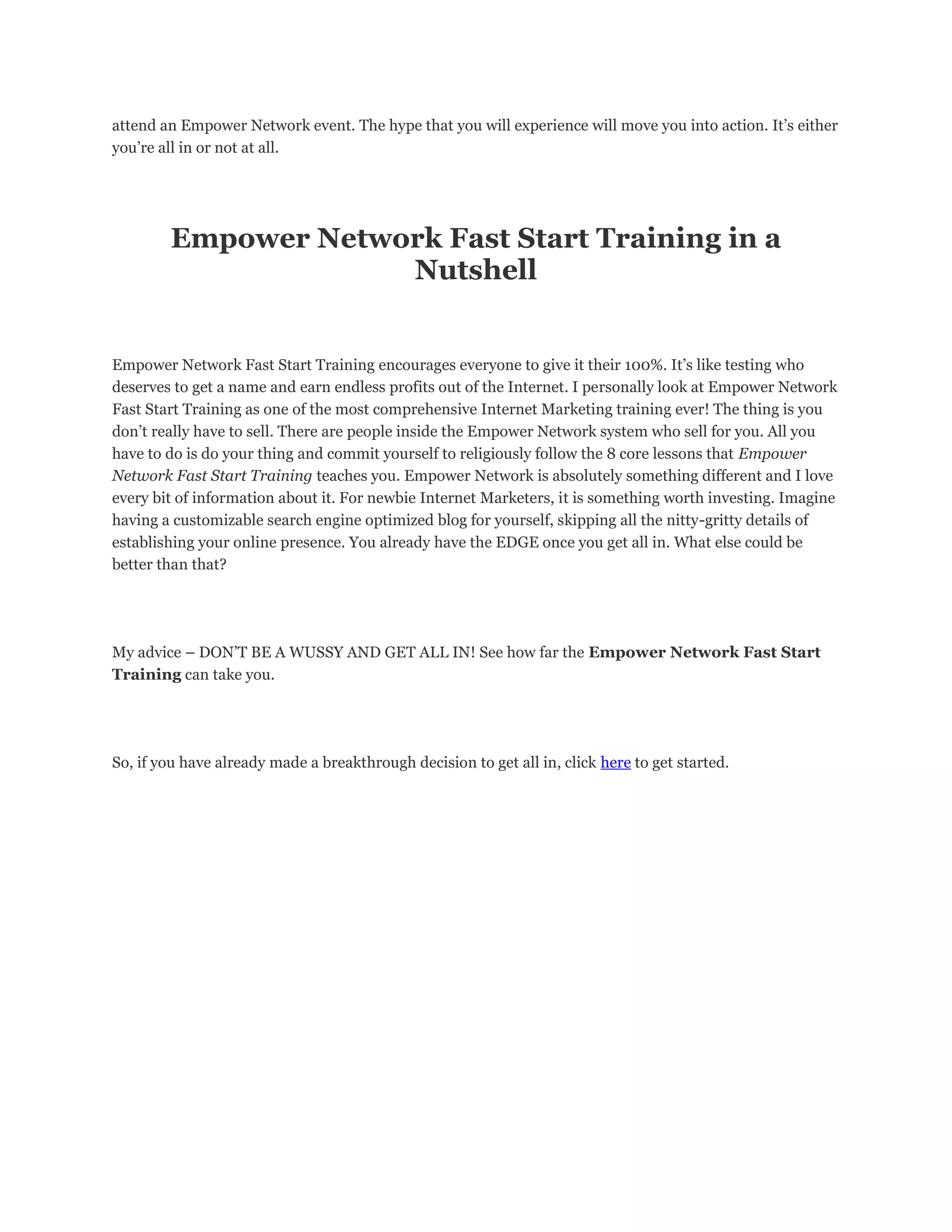 Empower network fast start training review | PDF