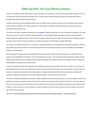 EMR and EHR - The Cost Effective Solution | PDF