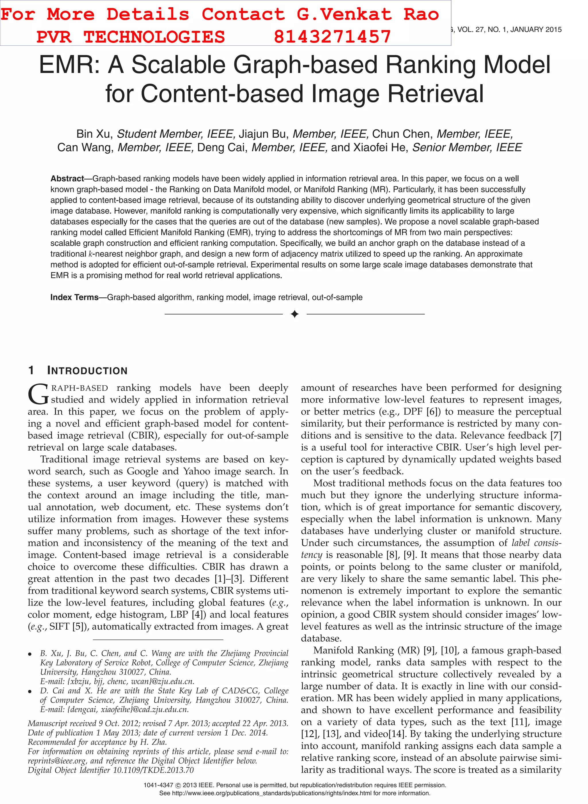 Emr a scalable graph based ranking model for content-based image retrieval | PDF | Databases ...