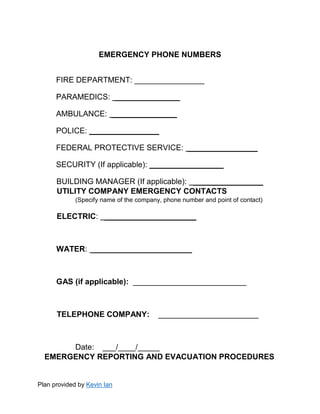 Emergency Action Plan Template