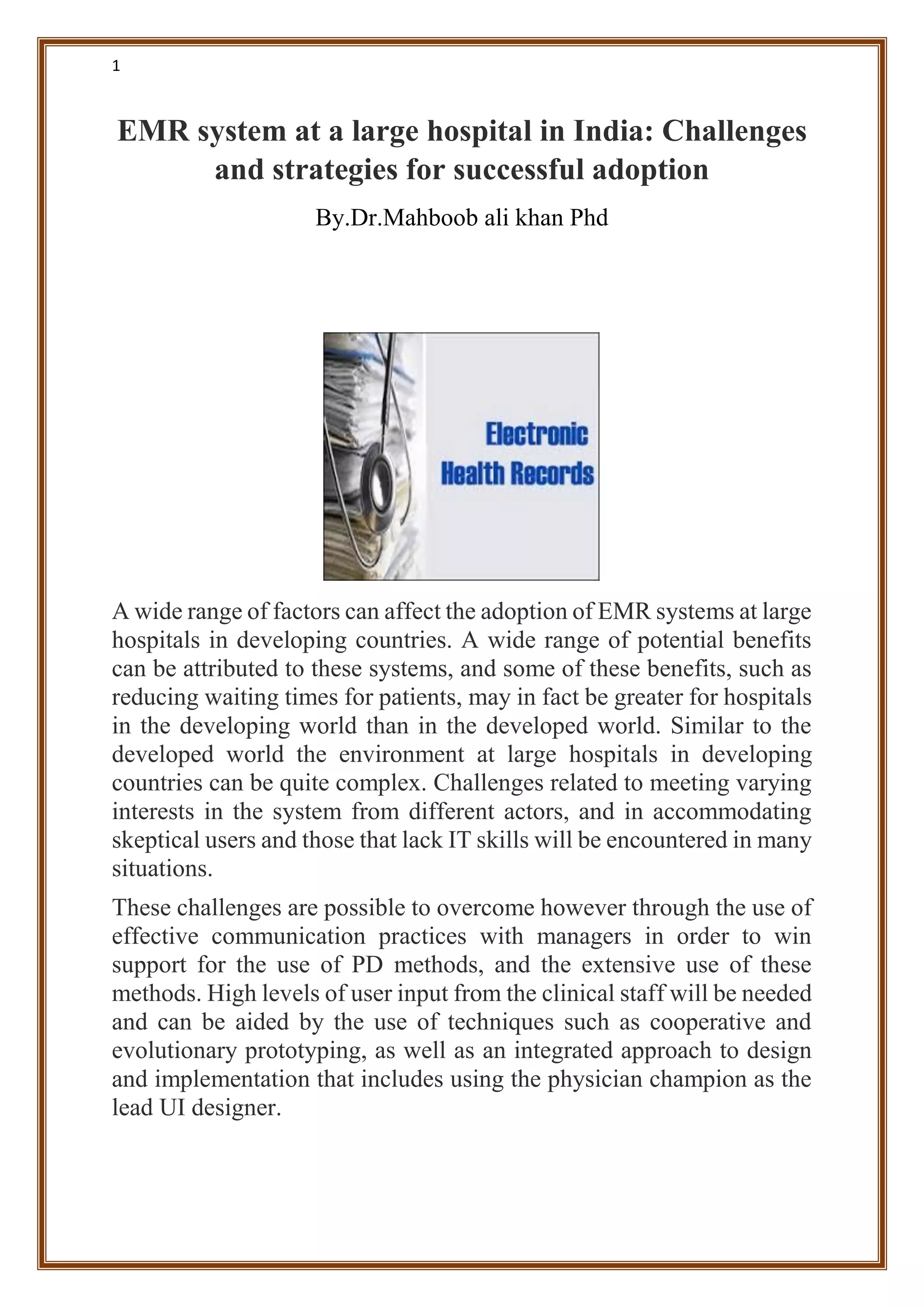 EMR system at a large hospital in India: Challenges and strategies for ...