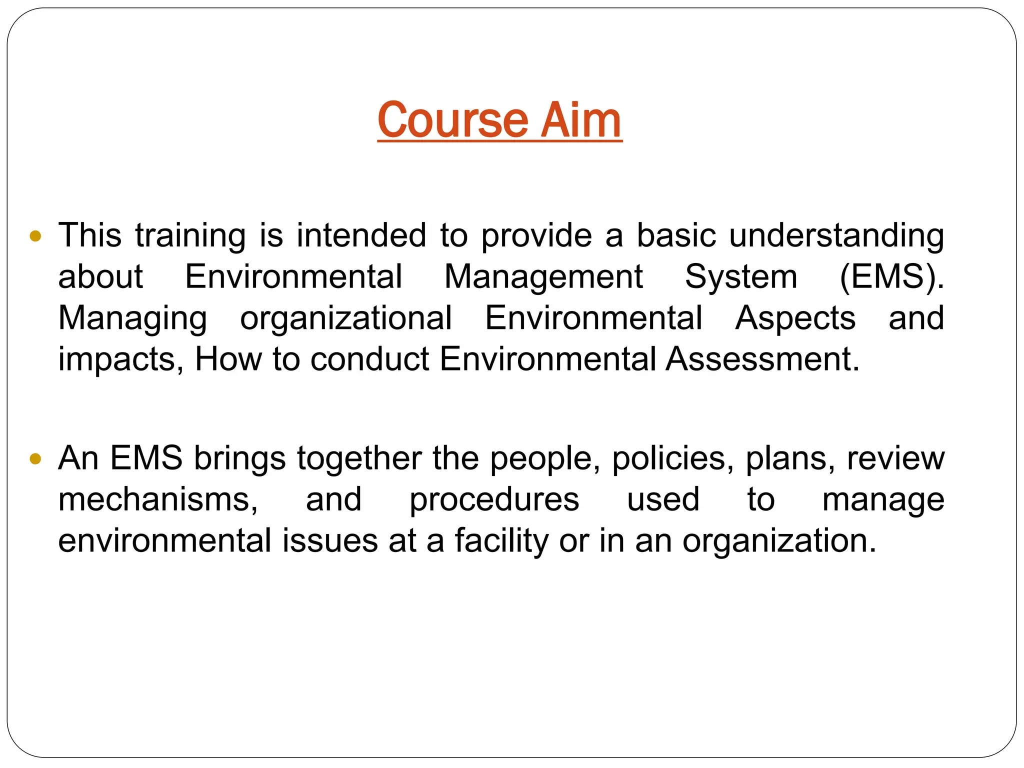 EMS Aspects and Impacts detailed presentation | PDF