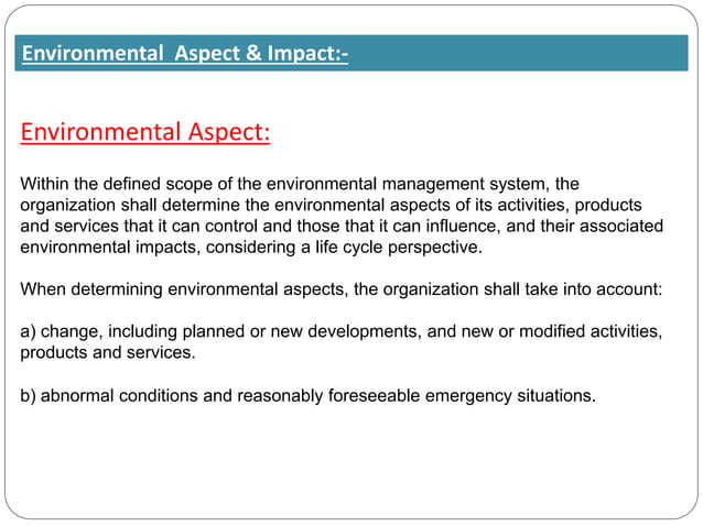 EMS Aspects and Impacts detailed presentation | PDF