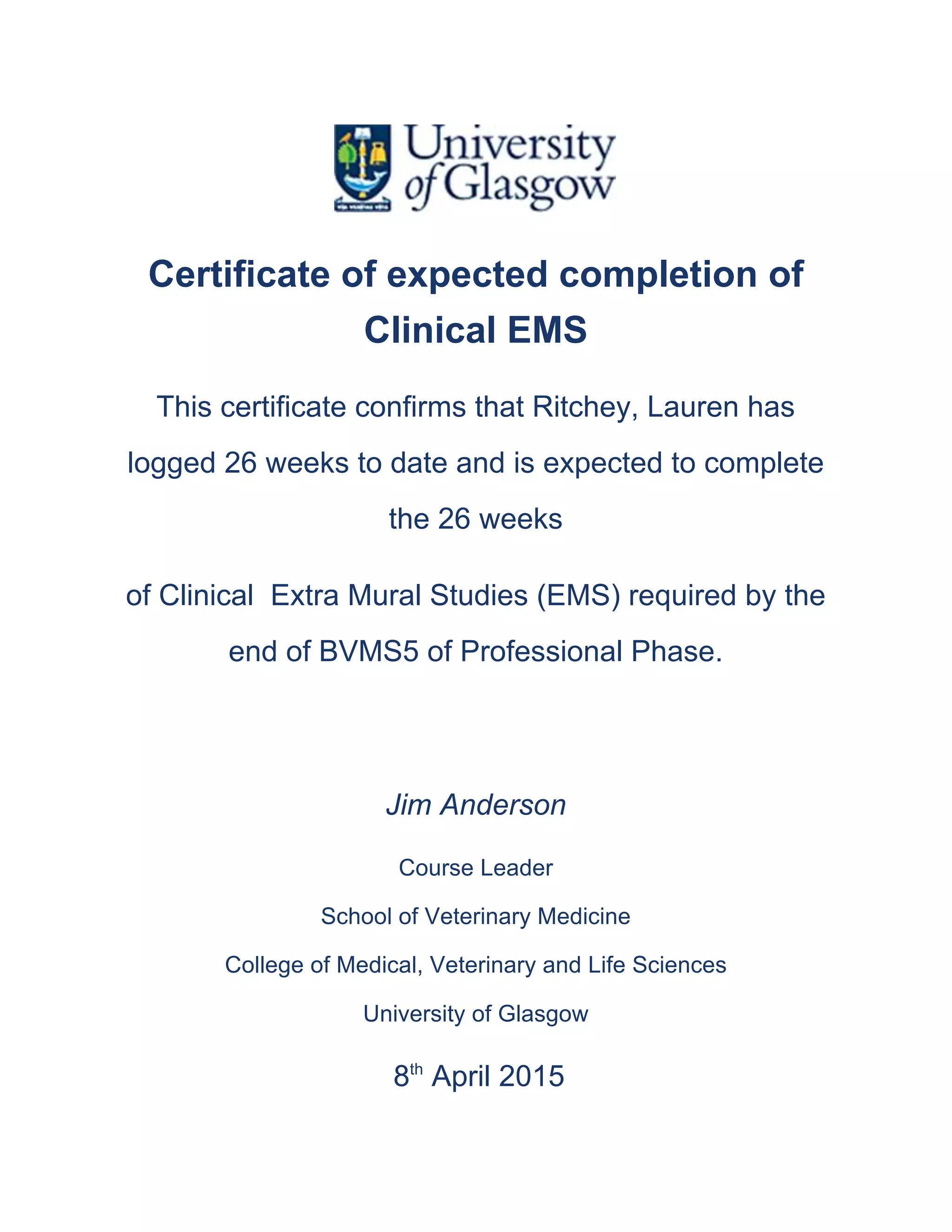 Ems certificate of completion | PDF