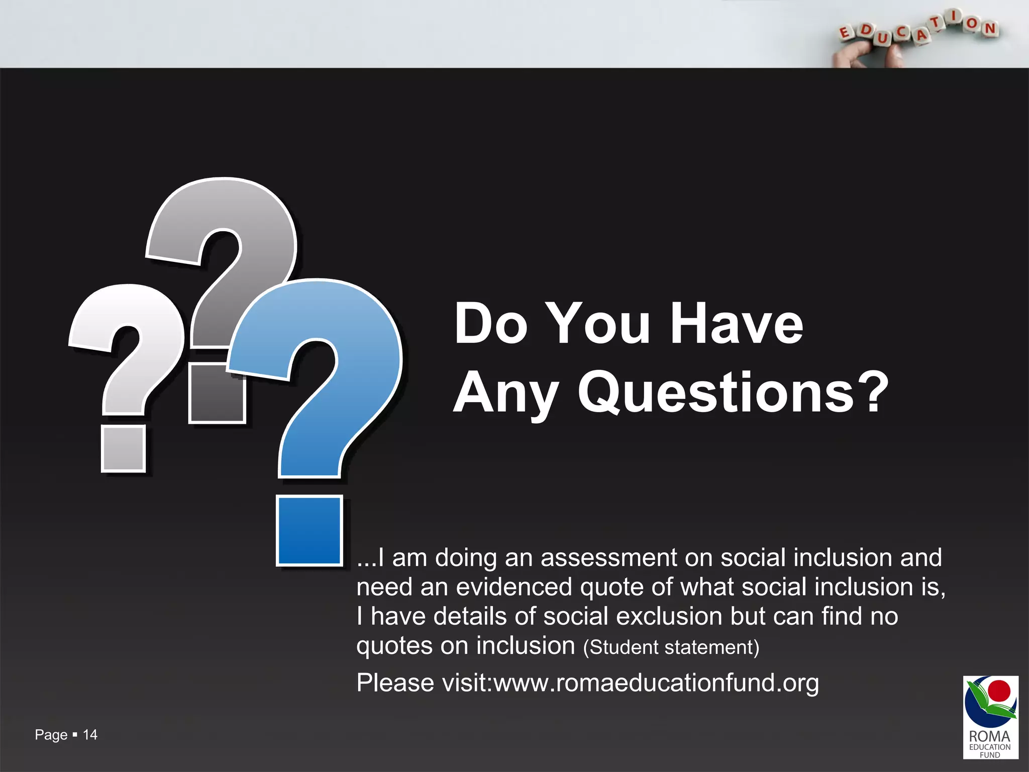 Social inclusion promotion through inclusive education | PPT