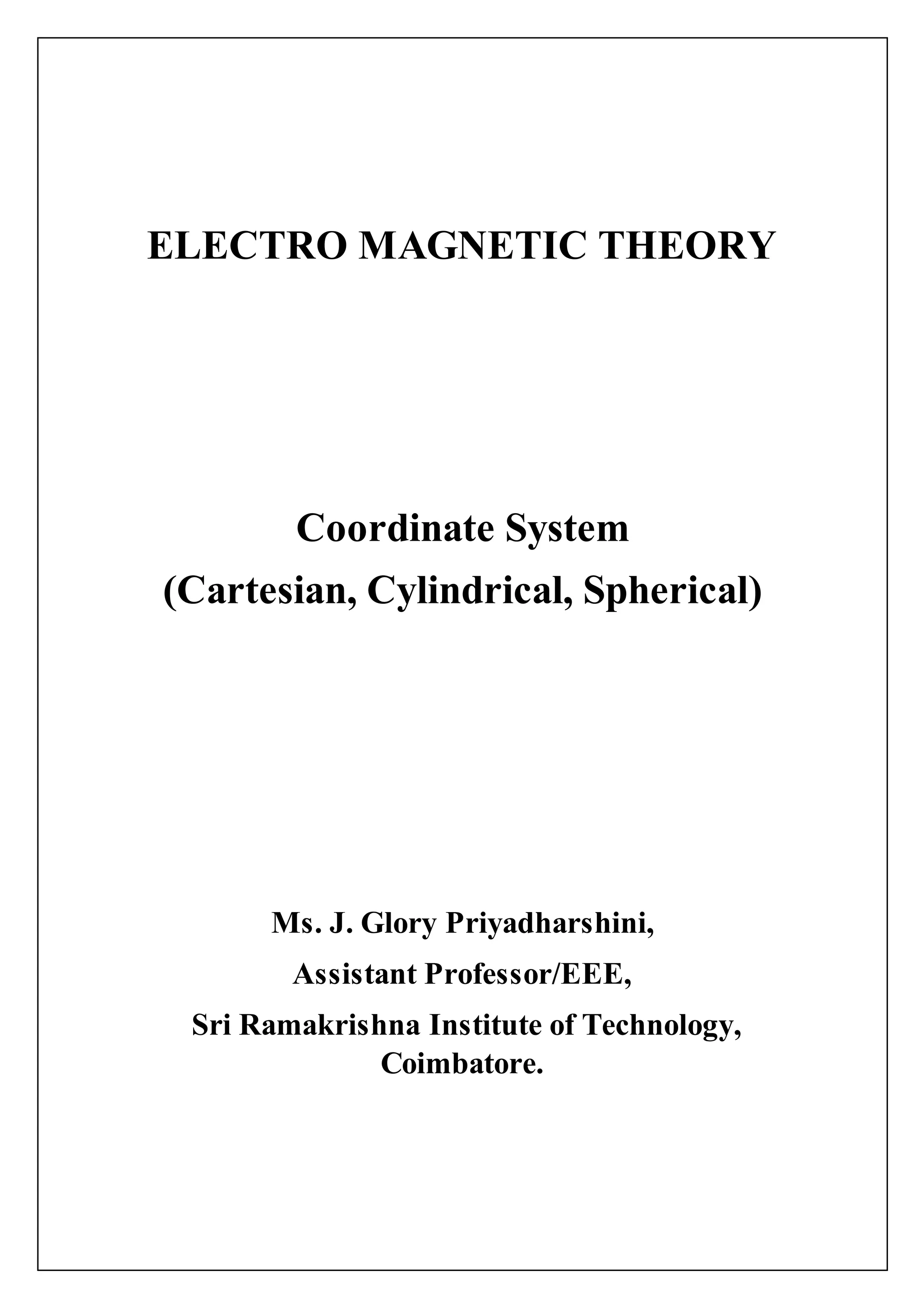 Electro Magnetic Theory (Coordinate System) | PDF | Physics | Science
