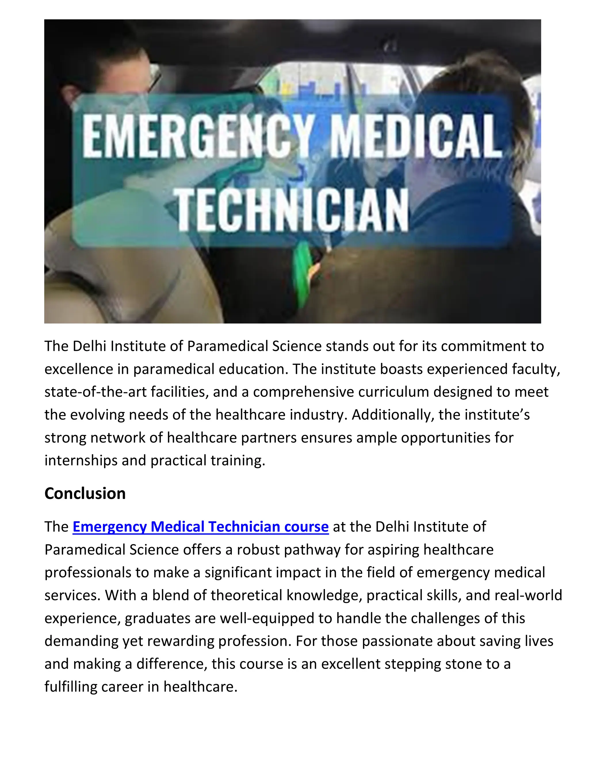 Emergency Medical Technician (EMT) Course Details | PDF