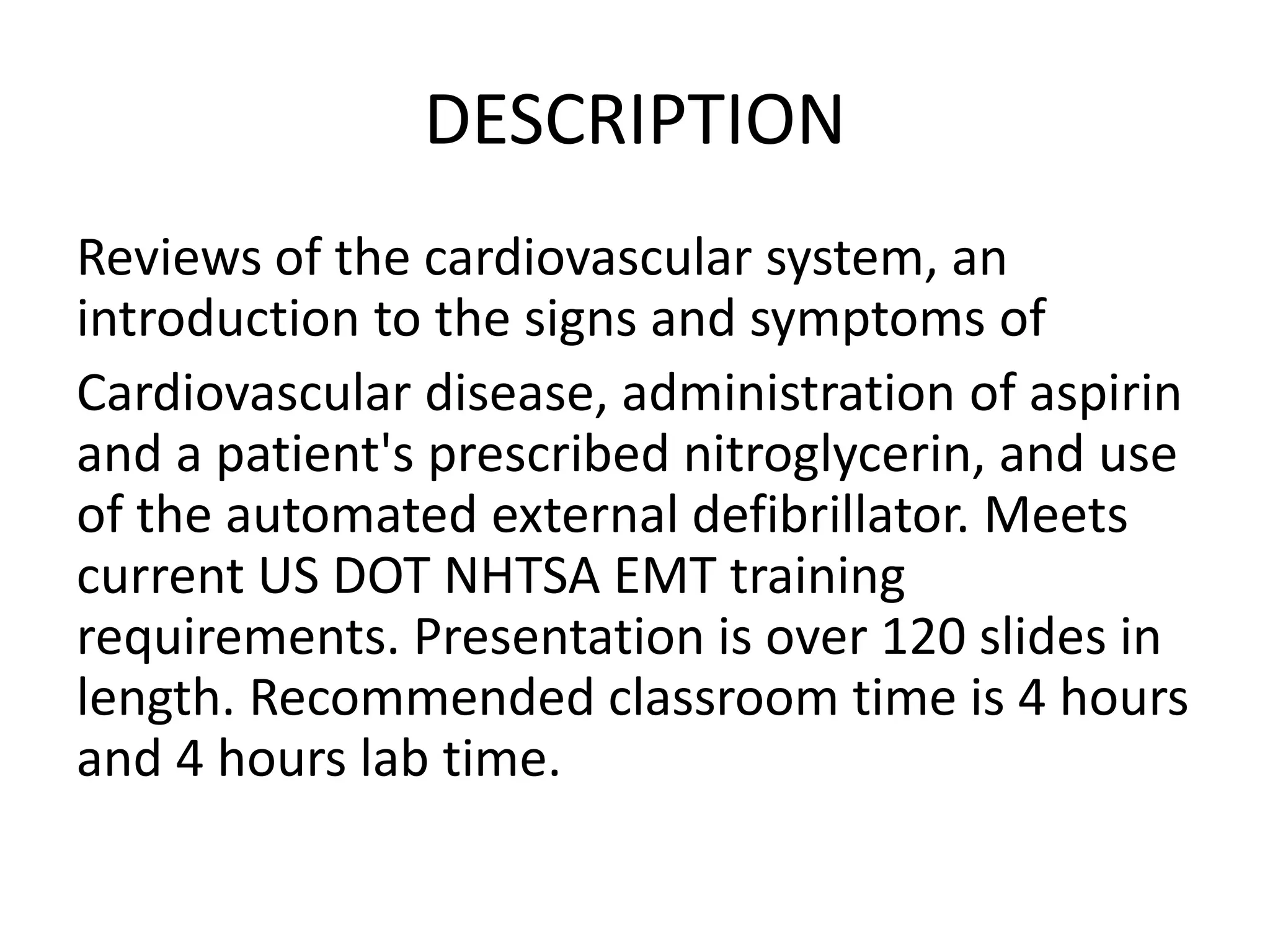 PREVIEW OF EMT/EMR CARDIOVASCULAR EMERGENCIES LESsON | PPTX