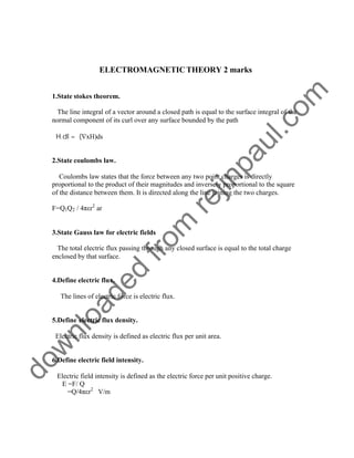 Emt two-marks | PDF | Physics | Science