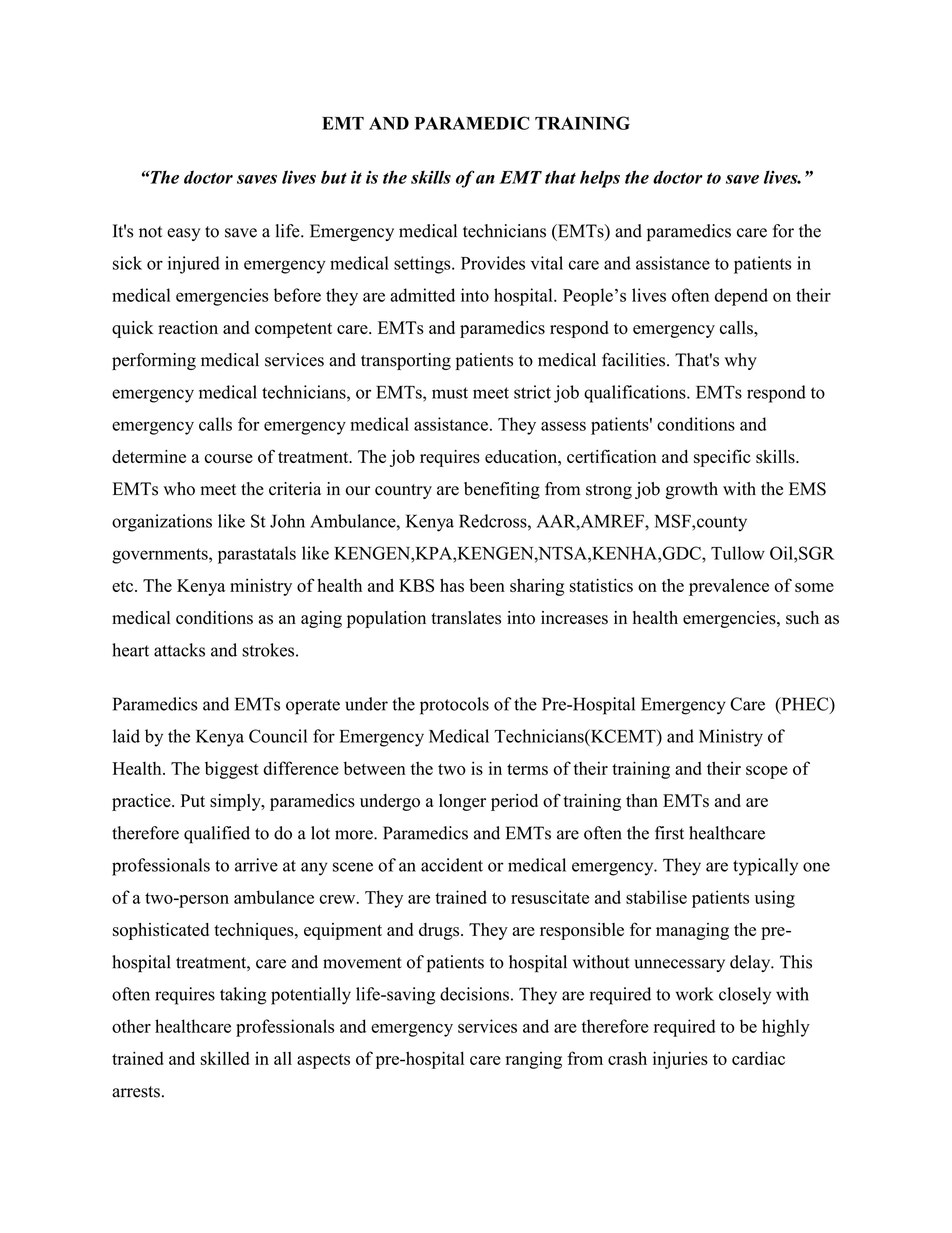 Emt and paramedic training | PDF