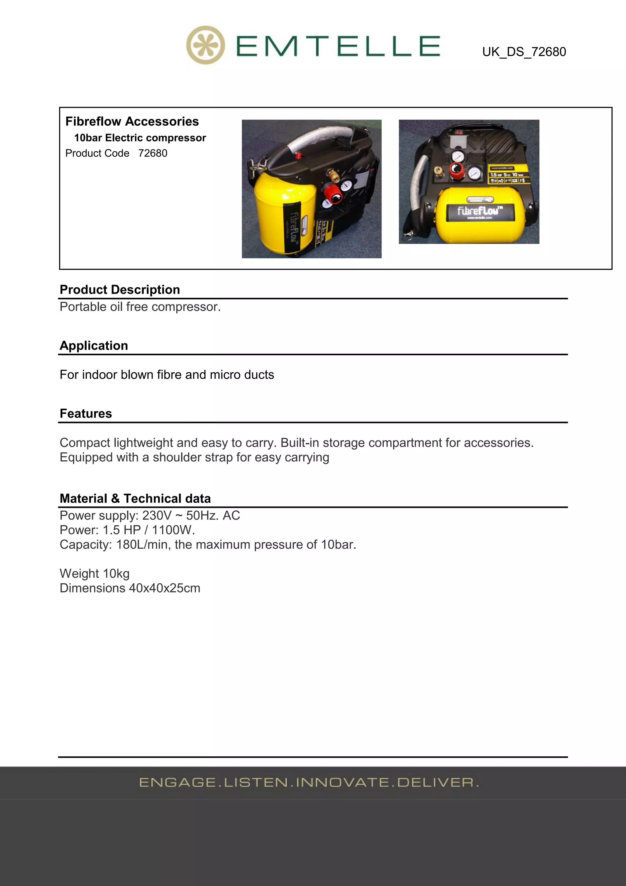 Emtelle GS150 FibreFlow Fibre Blowing Unit - Spec Sheet | PDF
