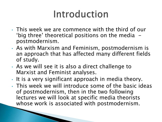 Exploring Media Theory lecture 6 Postmodernism | PPT