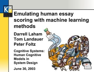 Emulating Human Essay Scoring With Machine Learning Methods | PPT