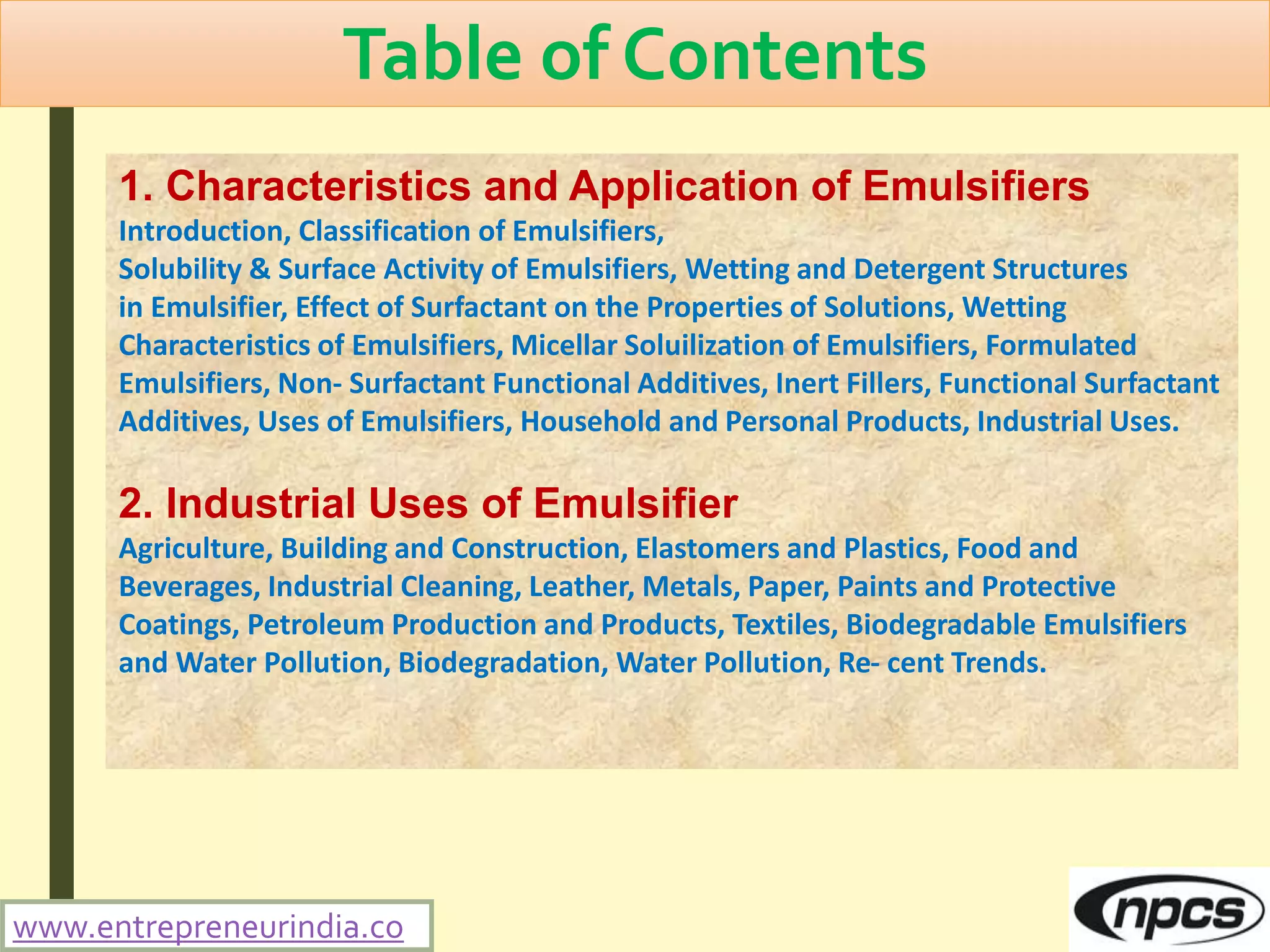 Formulae and Manufacturing Process of Emulsifiers with Uses and ...
