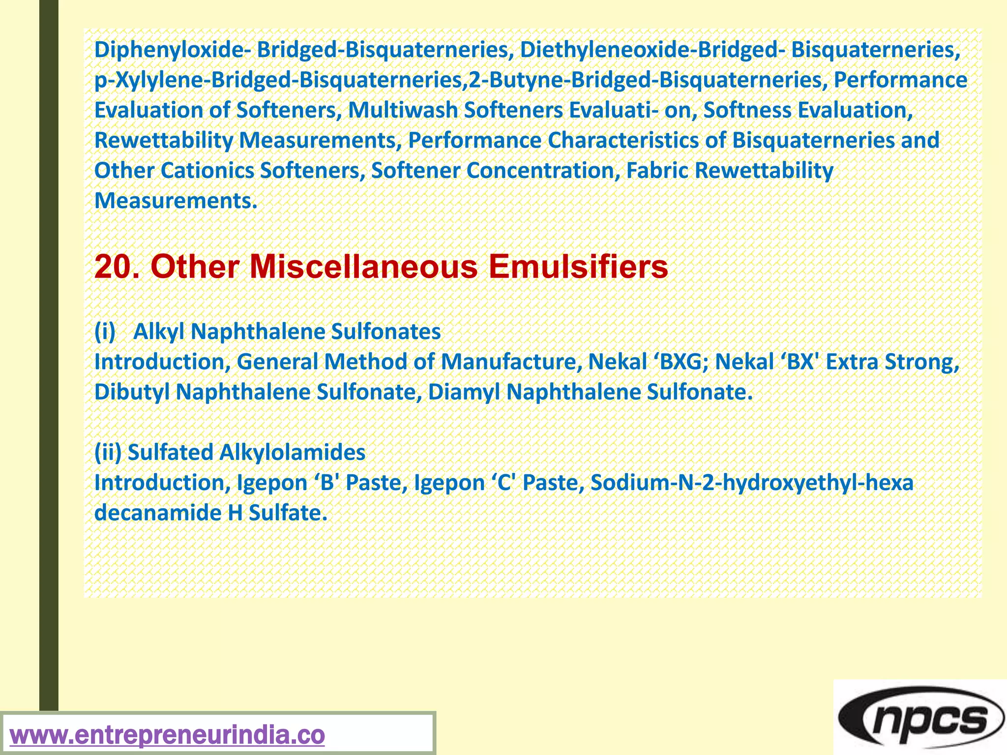Formulae and Manufacturing Process of Emulsifiers with Uses and Applications | PPTX