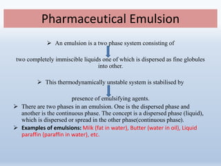 Liquid dosage forms, (Emulsion & Suspension) | PPTX