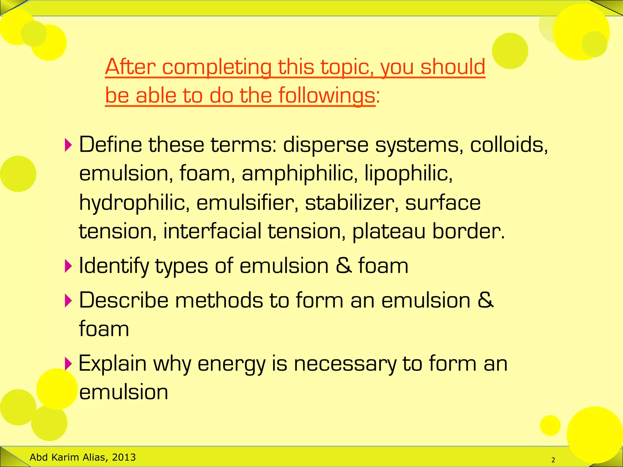 Introduction to Food Emulsions and Foams | PDF